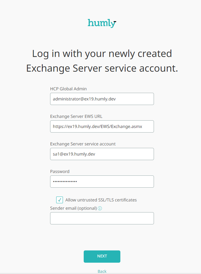 Connect HCP to Exchange Server