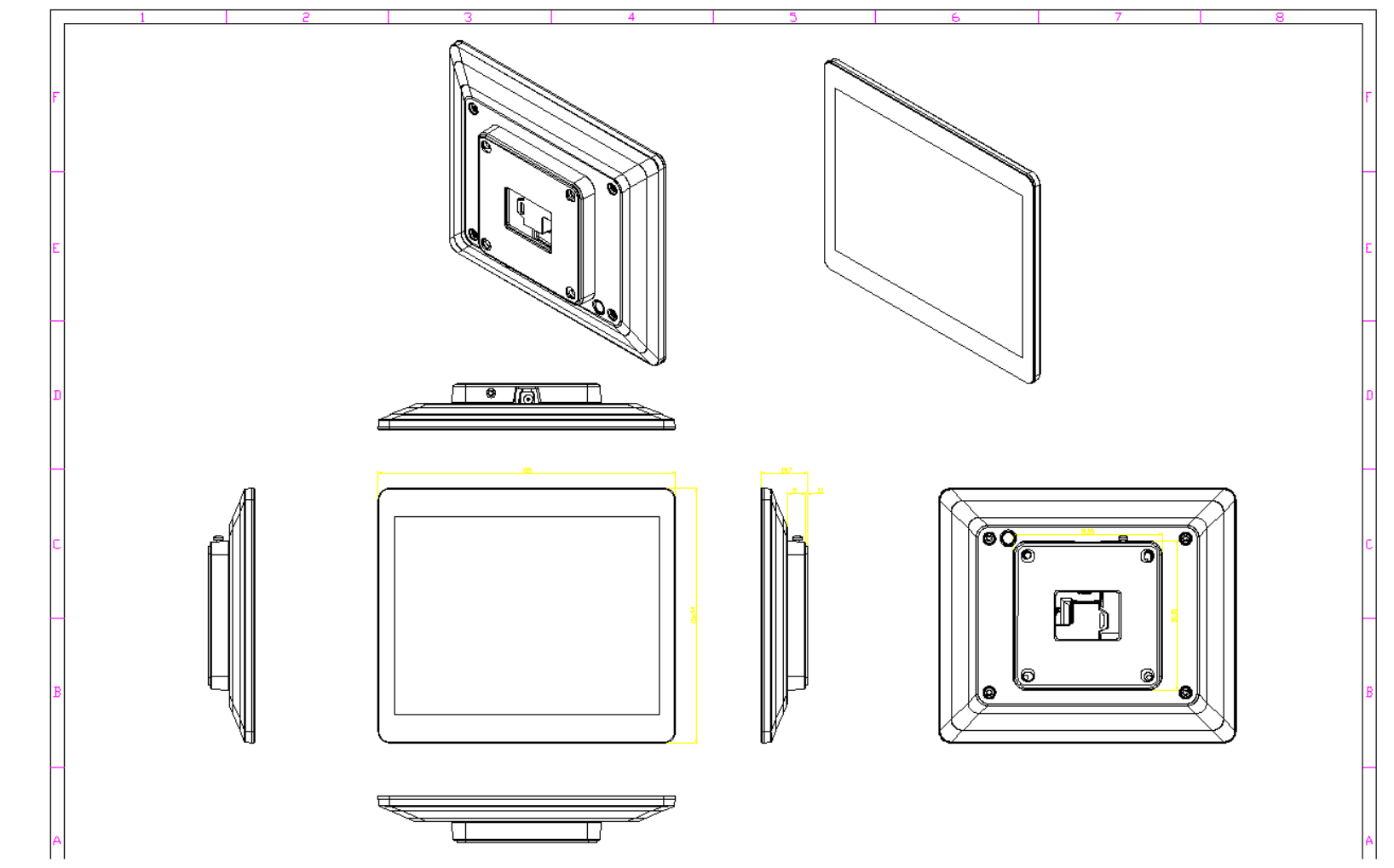 Technical drawing of HRD and HBD with measurements